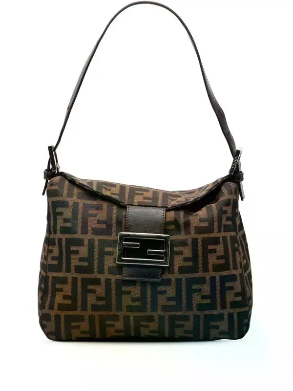 Fendi Zucca Canvas Double Flap Shoulder Bag - Brown