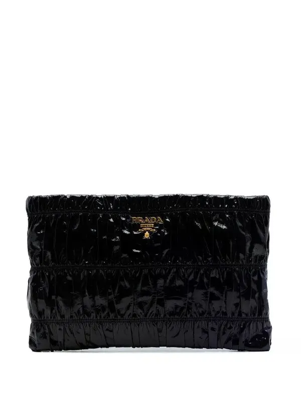 Prada Vernice Gaufre Clutch Bag - Black