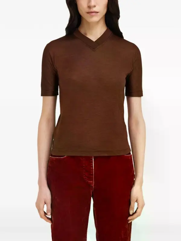 FERRAGAMO Silk V-neck T-shirt