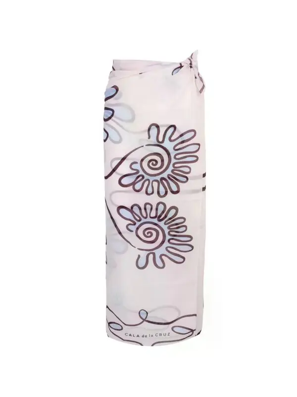 CALA DE LA CRUZ Abstract Print Sarong Skirt - Neutrals