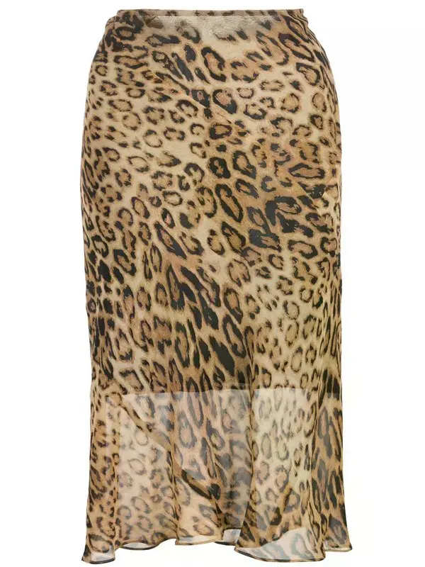 NILI LOTAN Leopard Print Silk Skirt - Brown