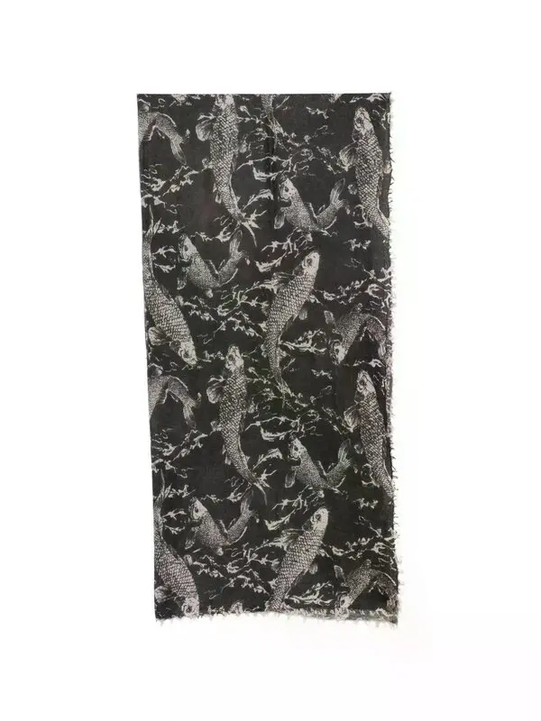 MOULETA Fish-print Frayed Scarf