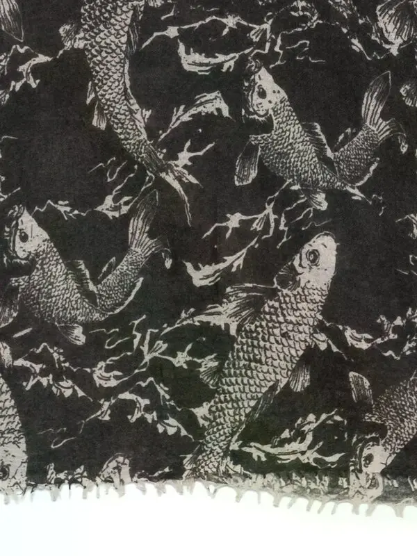 MOULETA Fish-print Frayed Scarf