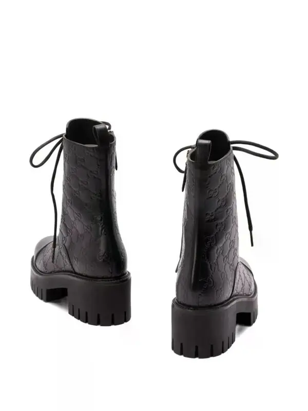 Gucci Gg Monogram Lace-up Platform Boots - Black