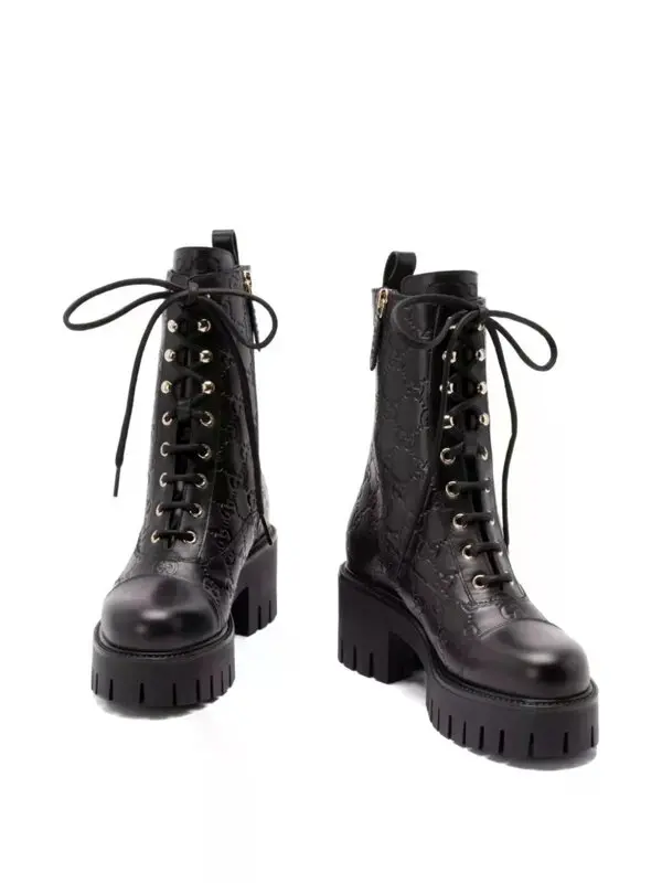 Gucci Gg Monogram Lace-up Platform Boots