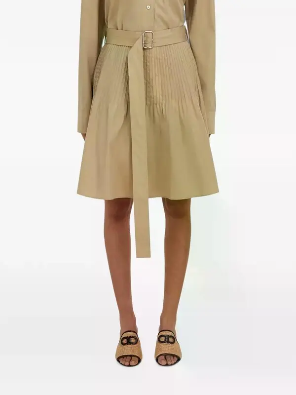 FERRAGAMO Pleated Skirt With Belted Waist - Neutrals