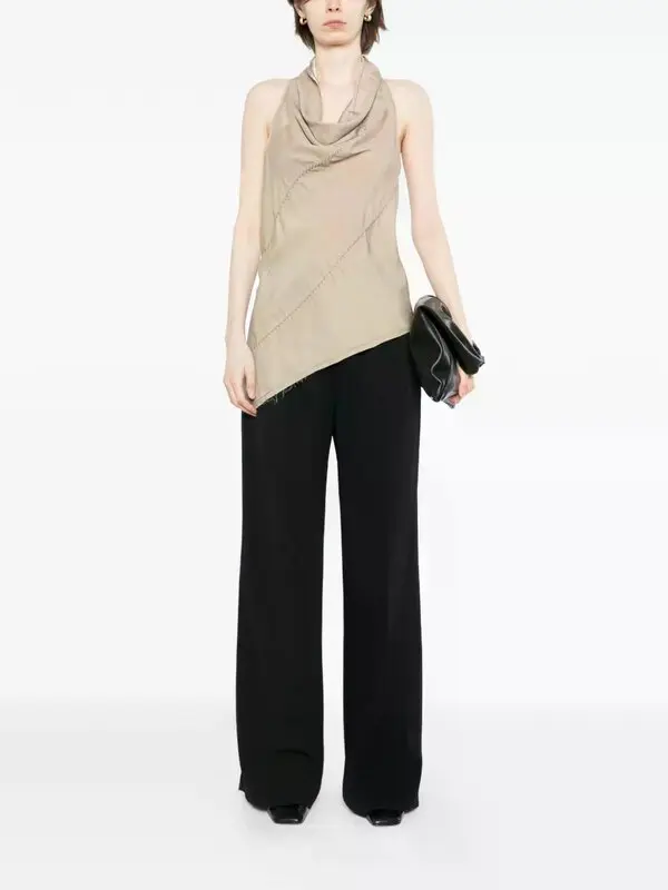YEHUAFAN Walnut Draped-neck Halterneck Sleeveless Top