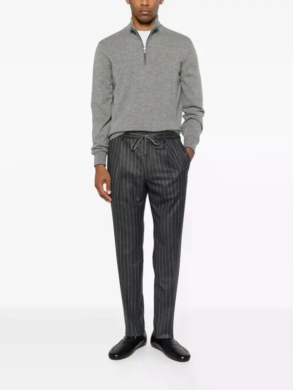 Tagliatore Charcoal Gray Pinstripe Drawstring Trousers