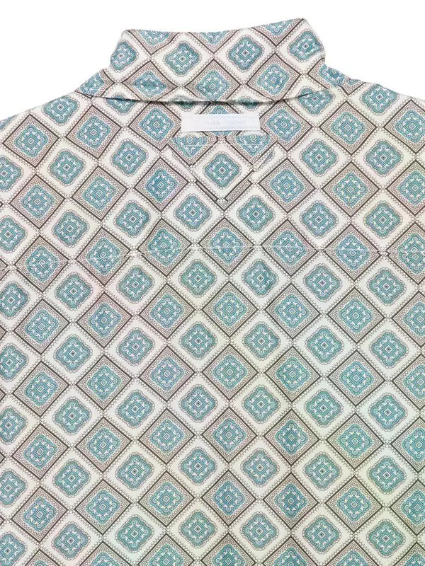 Prada Geometric Print Silk Shirt Midi Dress