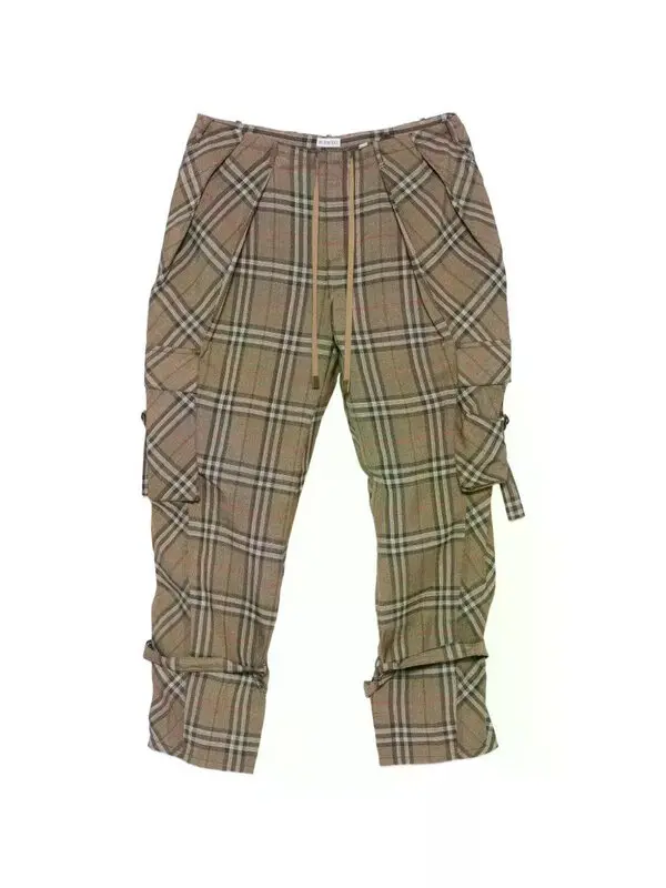Burberry Beige Checked Cargo Pants With Drawstring Waist - Neutrals