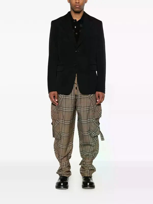 Burberry Beige Checked Cargo Pants With Drawstring Waist