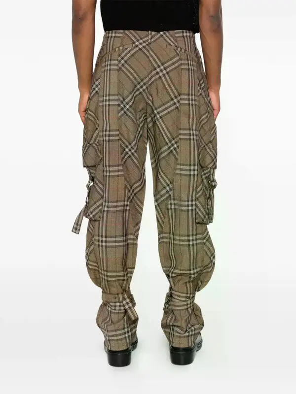 Burberry Beige Checked Cargo Pants With Drawstring Waist