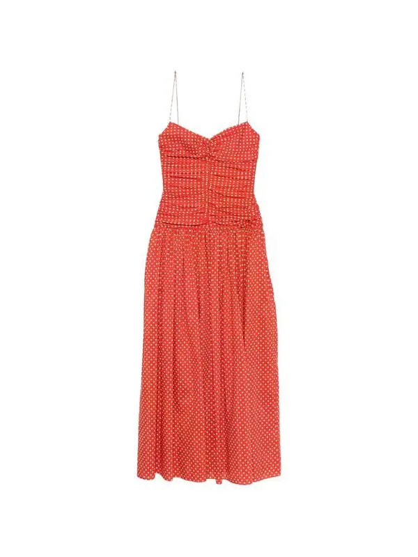 Matteau Gathered Polka Dot Midi Dress - Red