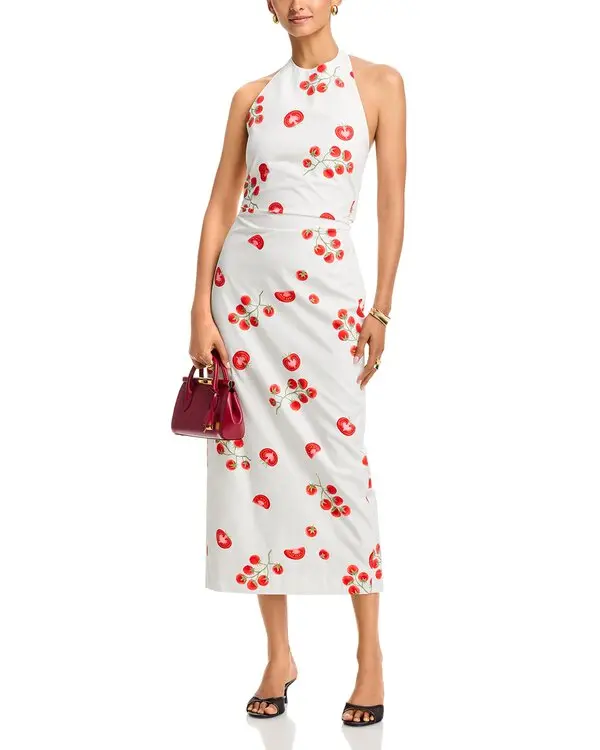 Line & Dot Tomato Print Halter Midi Dress
