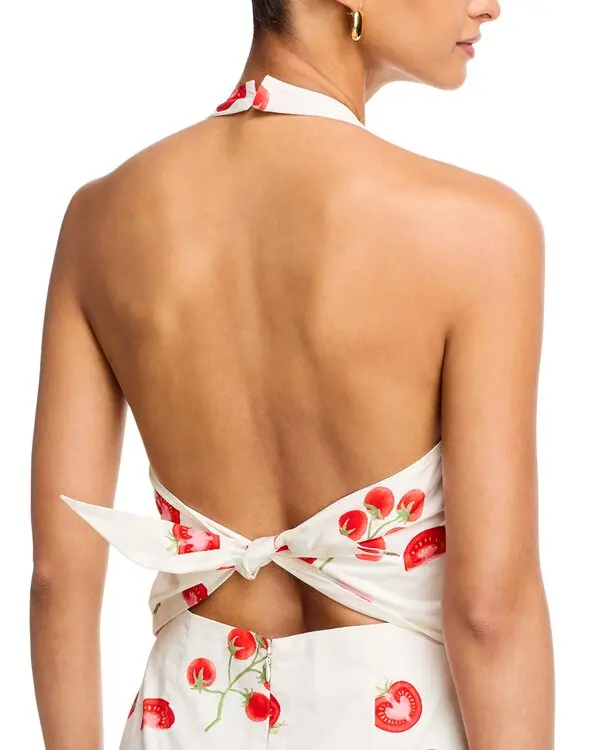 Line & Dot Tomato Print Halter Midi Dress