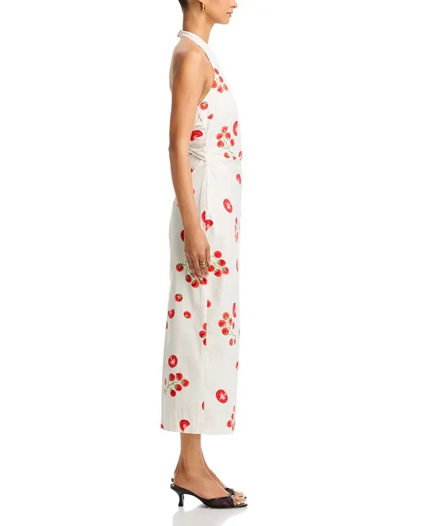 Line & Dot Tomato Print Halter Midi Dress