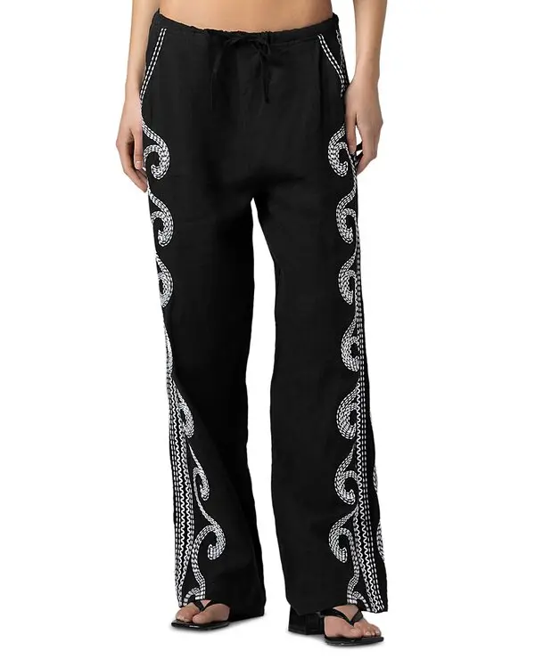 Blanknyc Embroidered Linen Wide Leg Pants - Wave Break