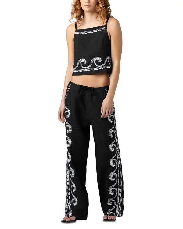 Blanknyc Embroidered Linen Wide Leg Pants