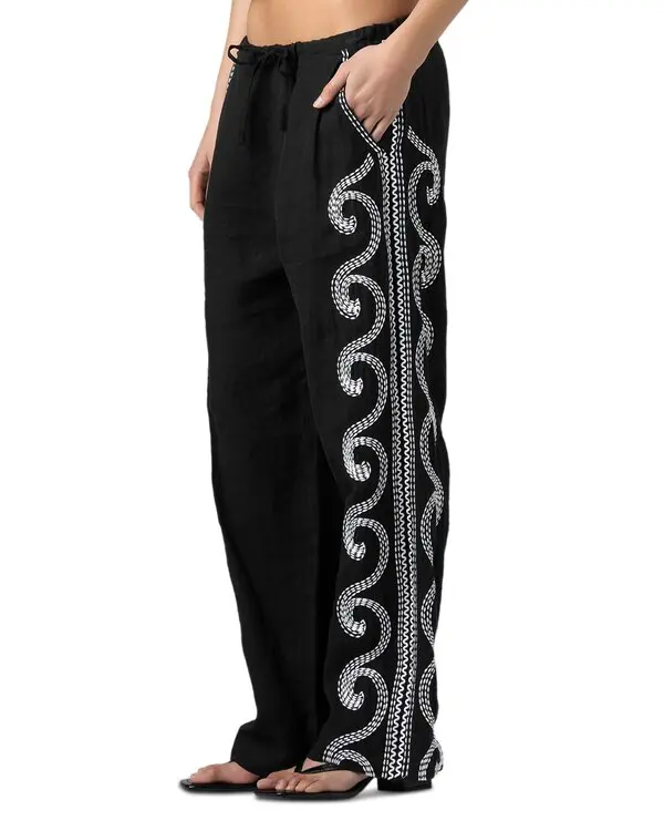 Blanknyc Embroidered Linen Wide Leg Pants