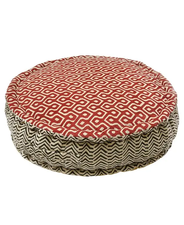 VERVE CULTURE Block Print Meditation Cushion - Red/yellow
