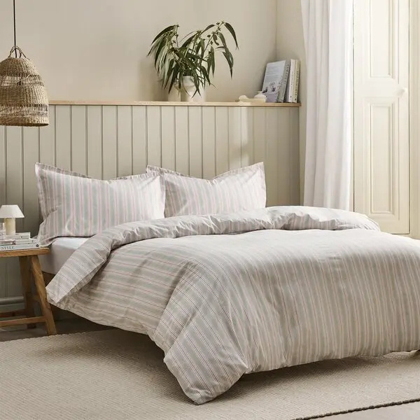 CHRISTY Calder Stripe Cotton Percale 4 Piece Bedding Set - Green