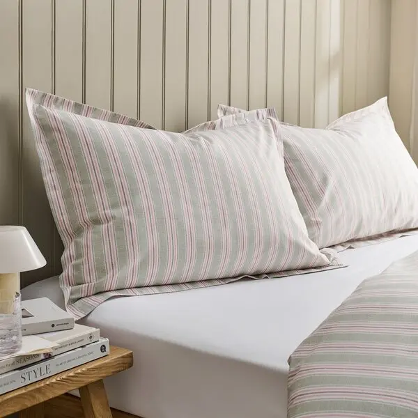 CHRISTY Calder Stripe Cotton Percale 4 Piece Bedding Set - Green
