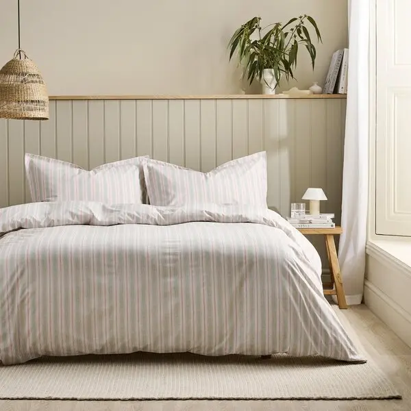 CHRISTY Calder Stripe Cotton Percale Bedding Set, Twin Xl - Green