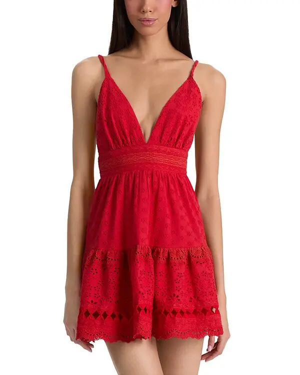 Alice + Olivia Lorene Embroidered Eyelet Mini Dress