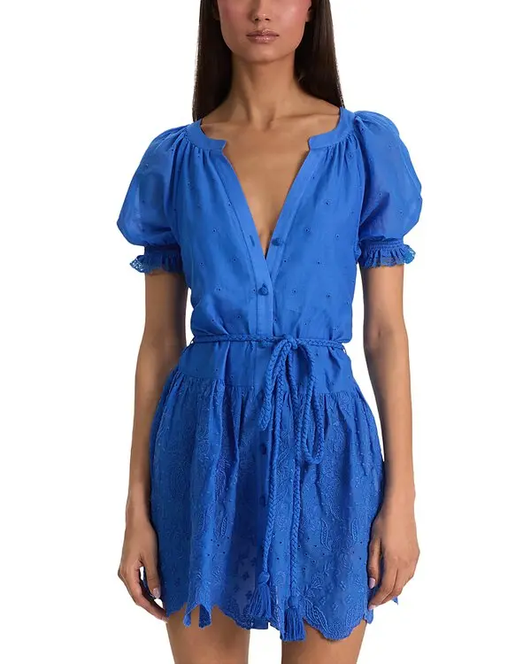 Alice + Olivia Thalia Eyelet Puff Sleeve Dress - Blue Iris