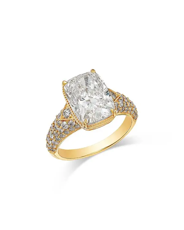 Bloomingdale'S Luxe Collection Certified Lab Grown Diamond Elongated Cushion Engagement Ring With Pave Band In 18k Yellow 5.6 Tcw - Gold