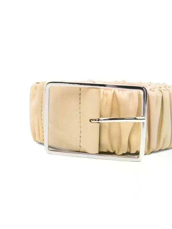Agl Ruched Leather Belt - Neutrals