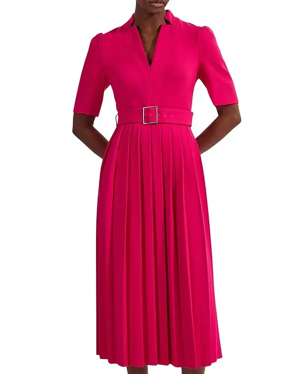 Karen Millen Structured Crepe Belted Midi Dress - Magenta