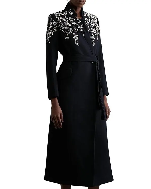 Karen Millen Tailored Wool Double Breasted Embellished Midi Coat