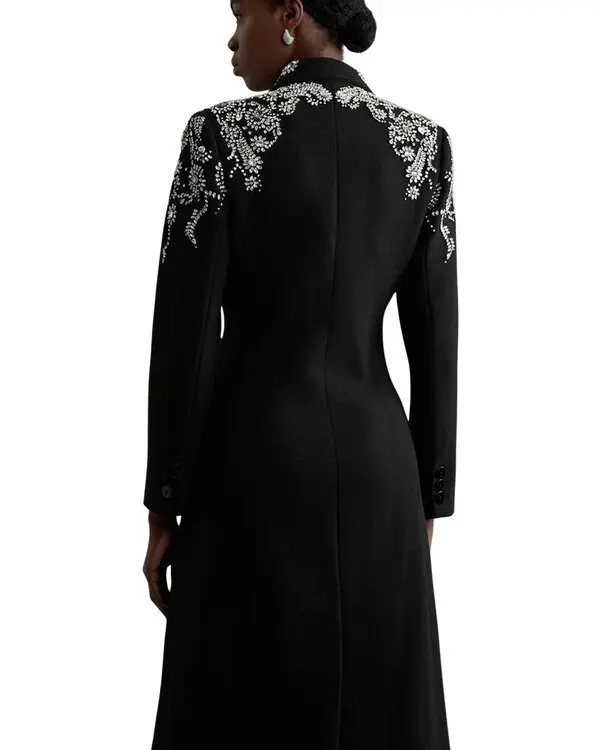 Karen Millen Tailored Wool Double Breasted Embellished Midi Coat