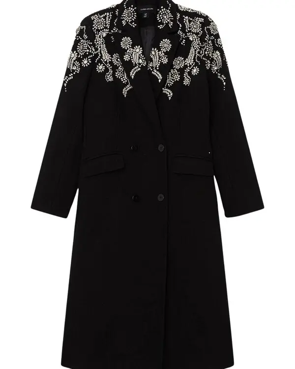 Karen Millen Tailored Wool Double Breasted Embellished Midi Coat