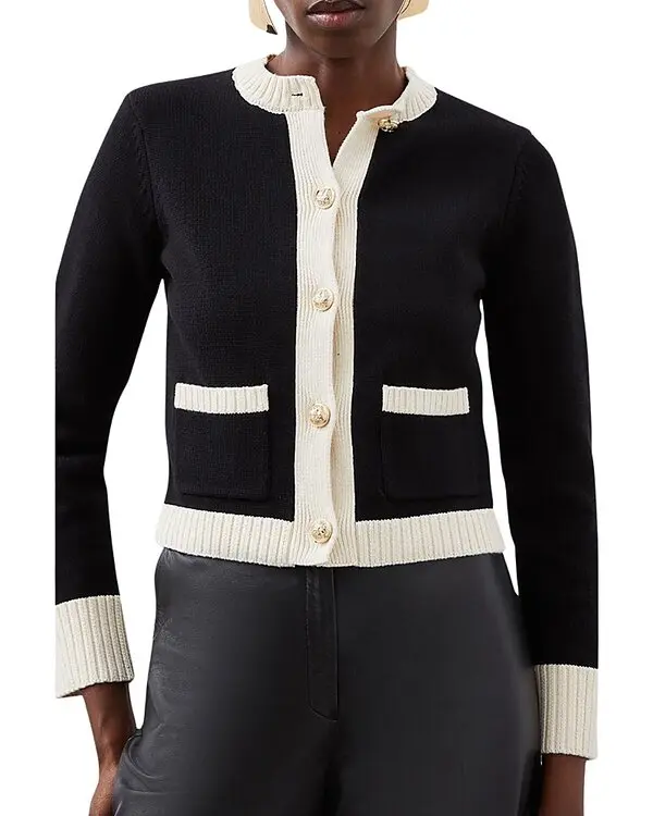 Karen Millen Cotton Cropped Knit Boxy Cardigan