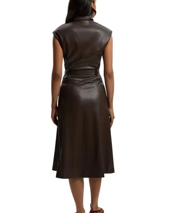leather dress karen millen Women's Leather Pocket Belted Mini Dress, Fig