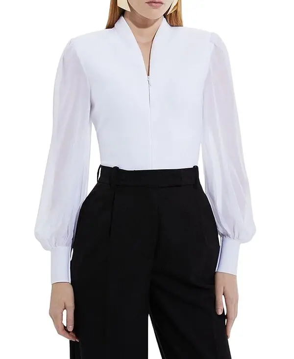 Karen Millen Zip Detail Chiffon Sleeve Knit Top