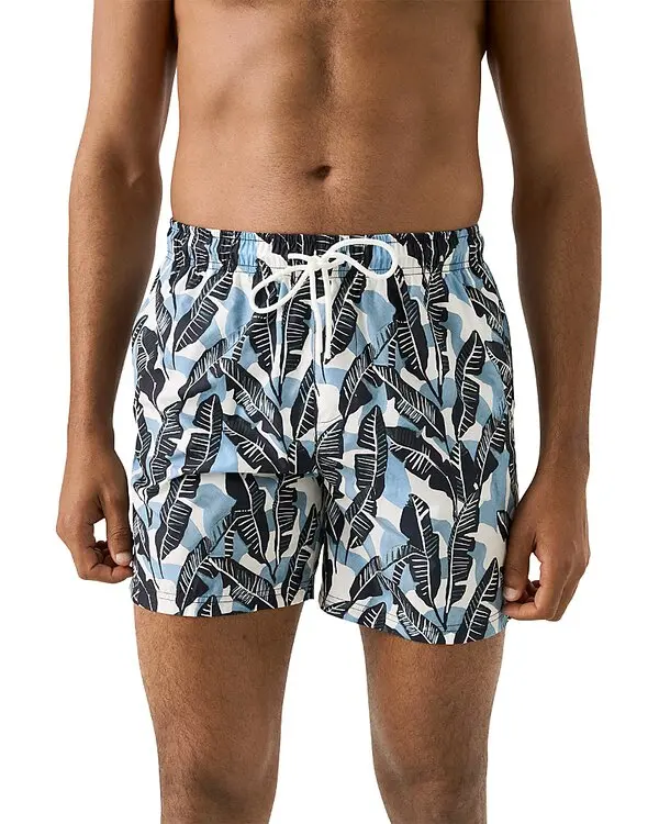 Eton Tropical Leaf Print Swim Shorts - Black