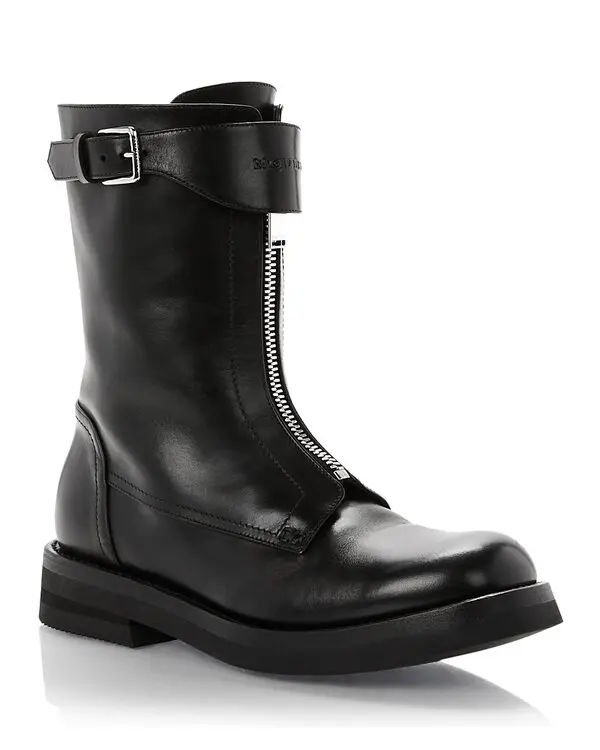 Alexander McQueen Leather Buckled Zip-up Boots