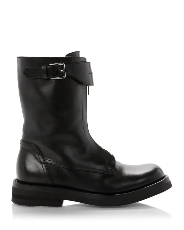 Alexander McQueen Leather Buckled Zip-up Boots