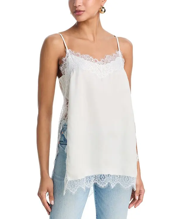 MOTHER The Sweet Talker Lace-trimmed Cupro Tank - White