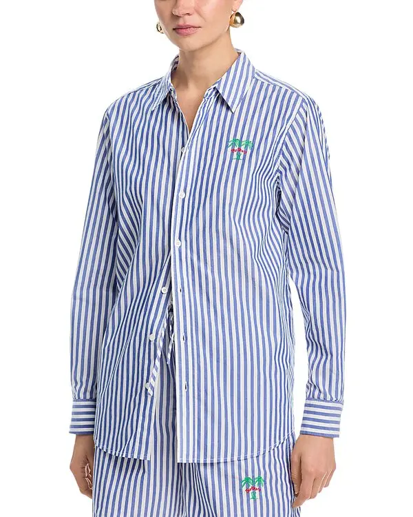 MOTHER The Bestie Shirt - White And Blue Stripe