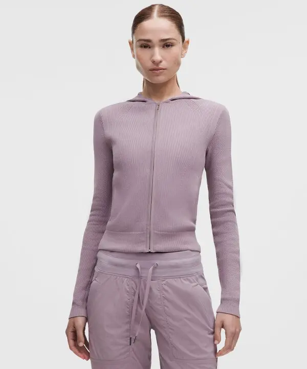 Lululemon Ribbed Knit Zip-up Hoodie - Lotus Lavender