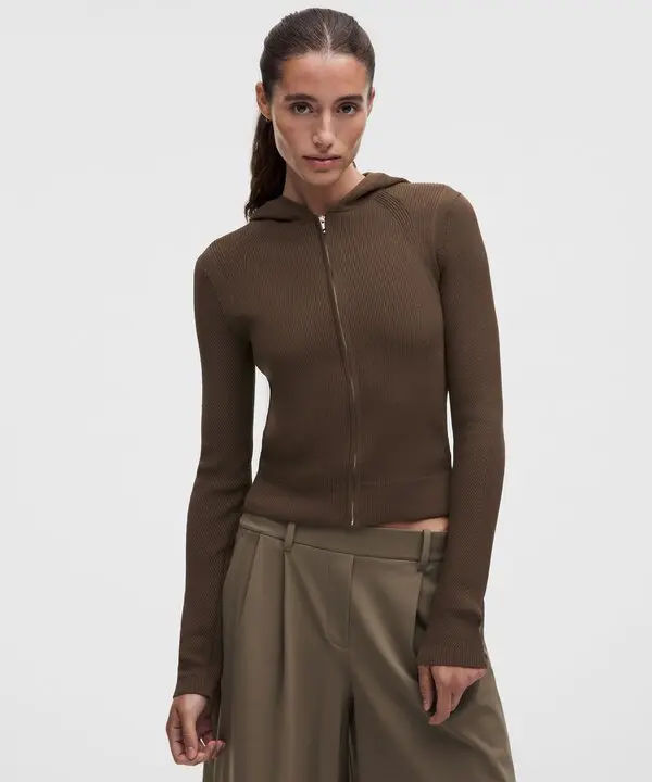 Lululemon Ribbed Knit Zip-up Hoodie - Walnut Crunch