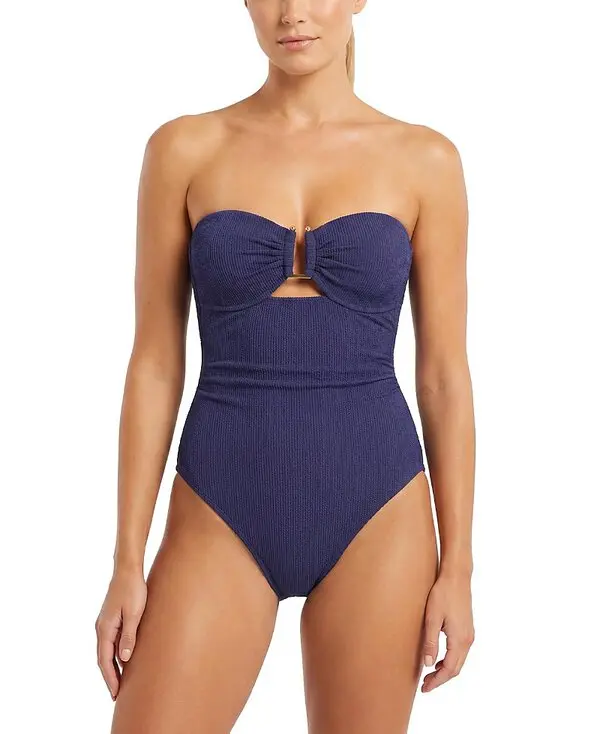 CHANGE OF SCENERY Juliette U Bar Bandeau One Piece Swimsuit - Navy Texture