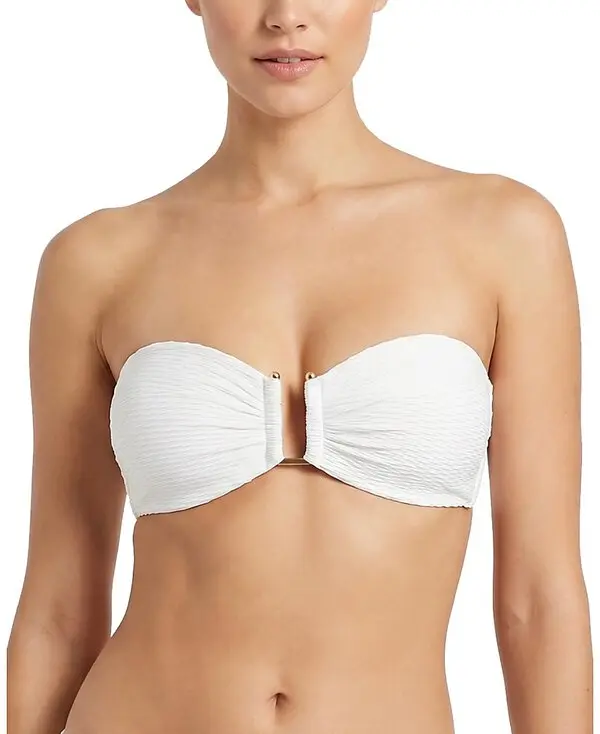 CHANGE OF SCENERY Gina Bandeau Metallic Bikini Top - Ivory/gold Metallic