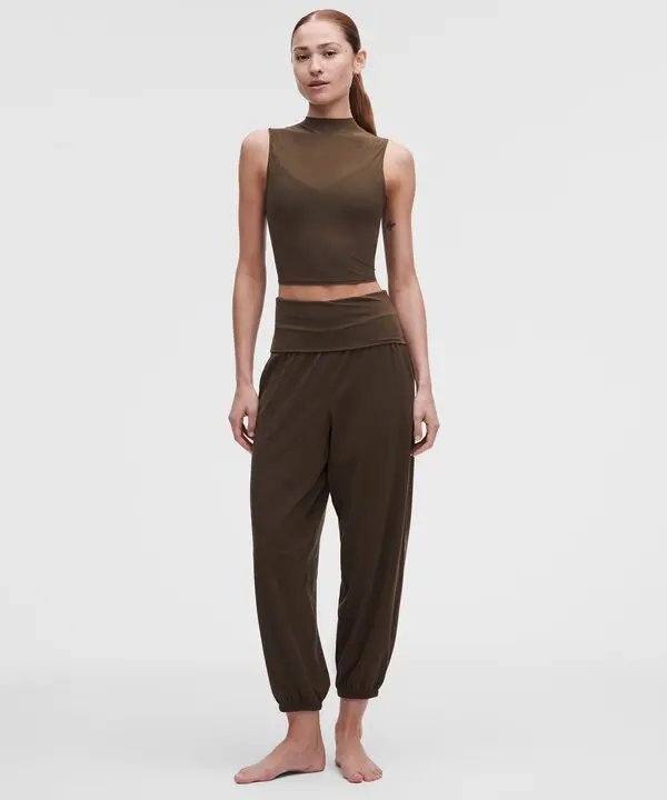 Lululemon Nulu And Mesh-overlay Cropped Studio Tank Top - Walnut Crunch