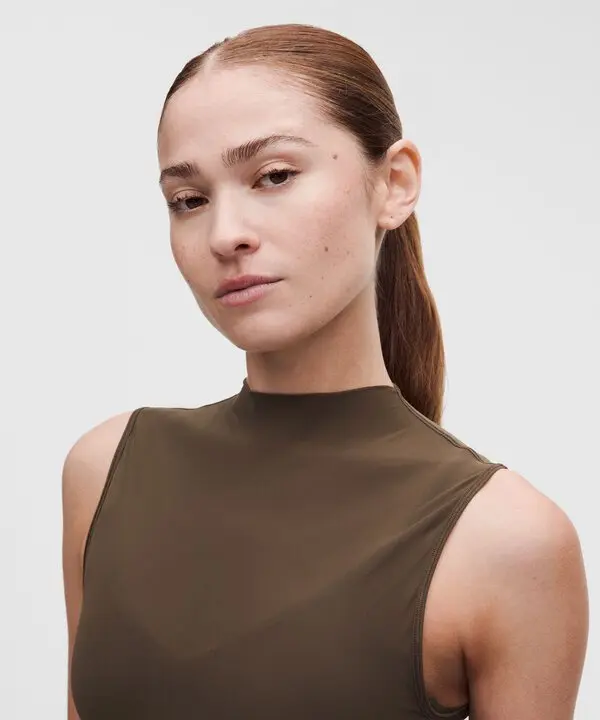 Lululemon Nulu And Mesh-overlay Cropped Studio Tank Top - Walnut Crunch