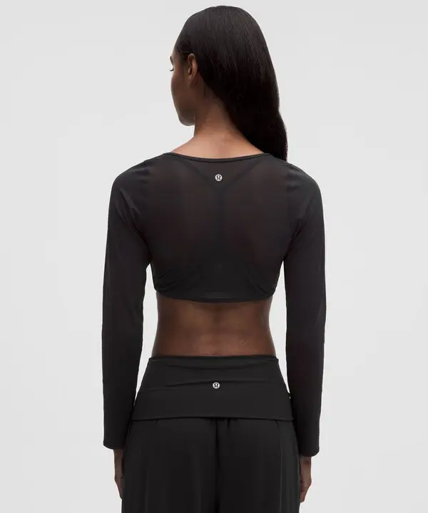 Lululemon Nulu Mesh-back Tie-front Cropped Cardigan - Black